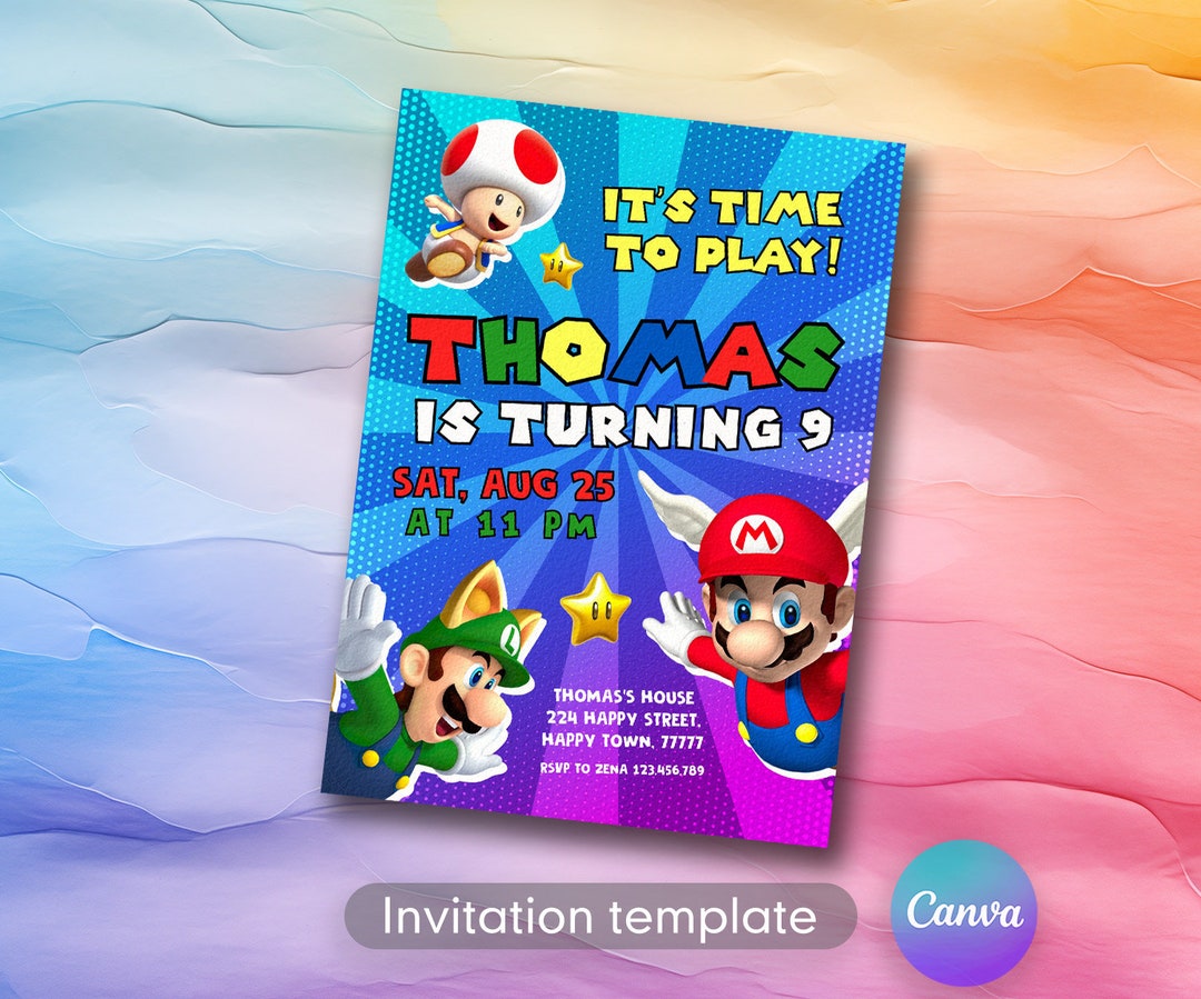Printable Super Mario Invitation, Birthday Invite Boy Girl, Mario Bros ...