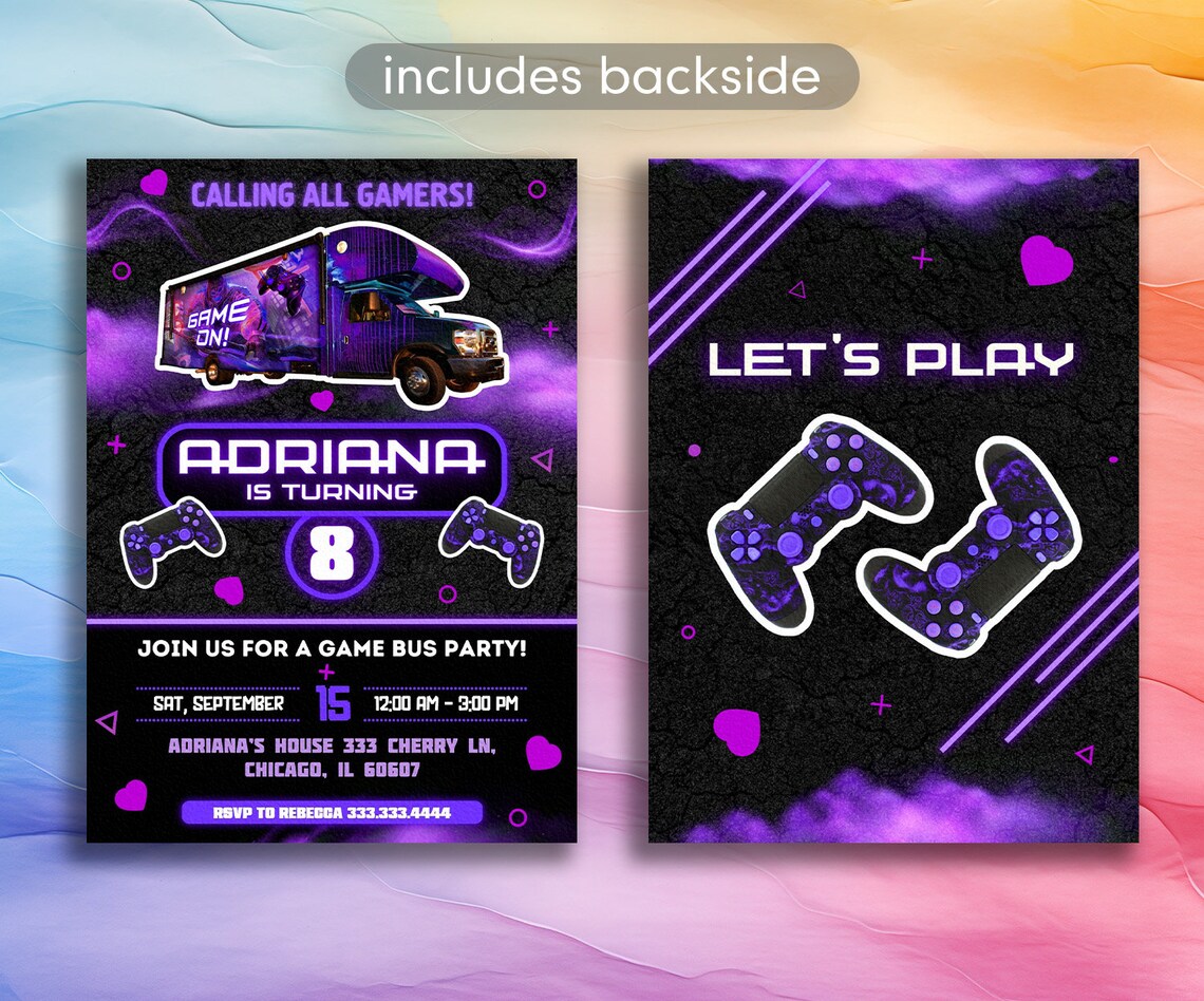 Printable Invitation Video Game Bus Invite Gaming Birthday - Etsy