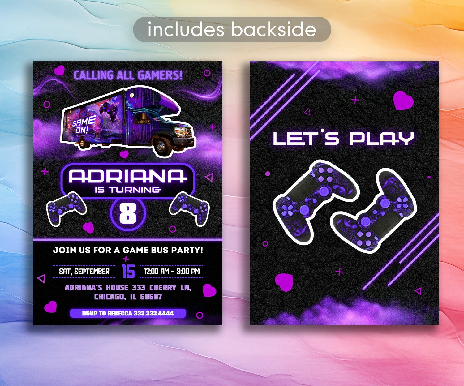 Printable Invitation, Video Game Bus Invite, Gaming Birthday Invitation ...