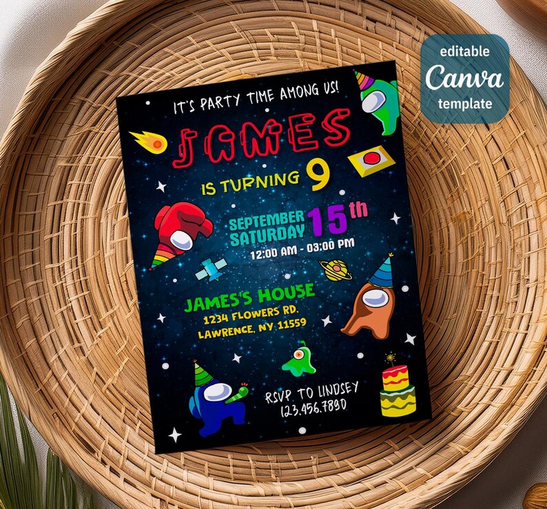 Among Us Birthday Party Invitation Template, Among Us Birthday Invitate ...