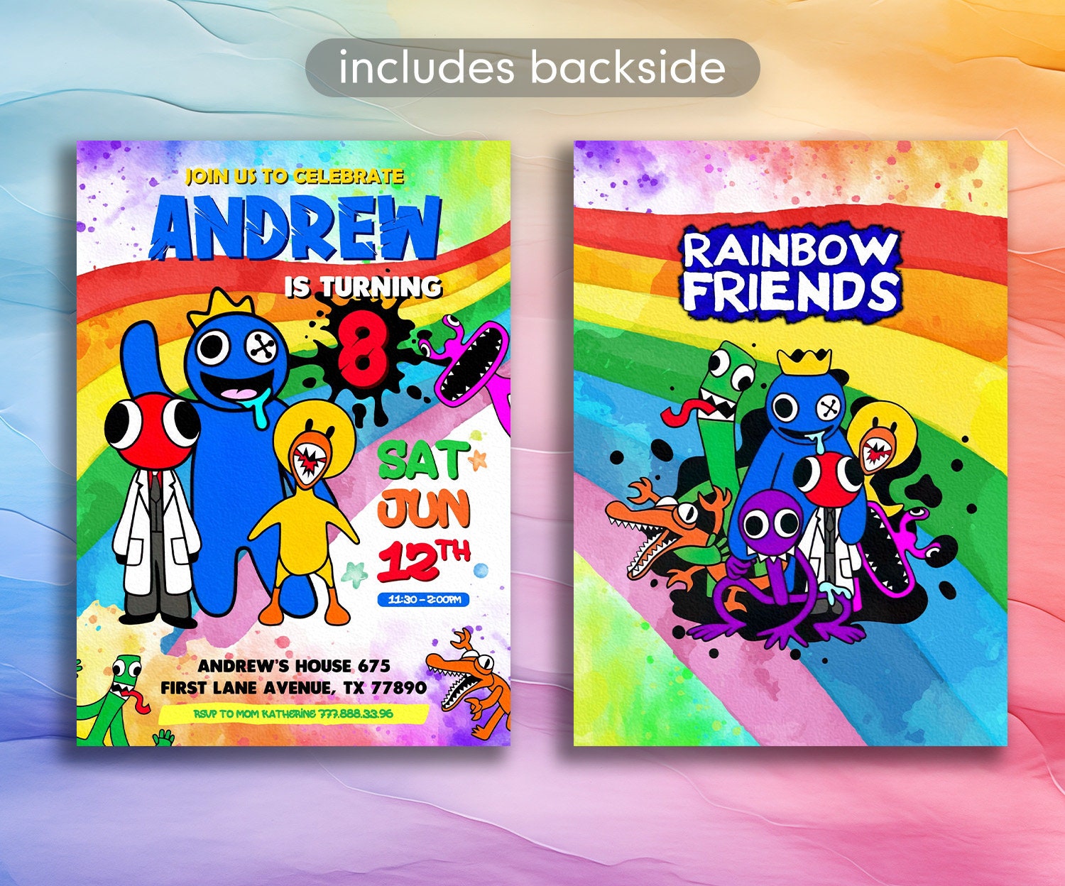 Rainbow Friends Birthday Party Invitation Template, Rainbow Birthday ...