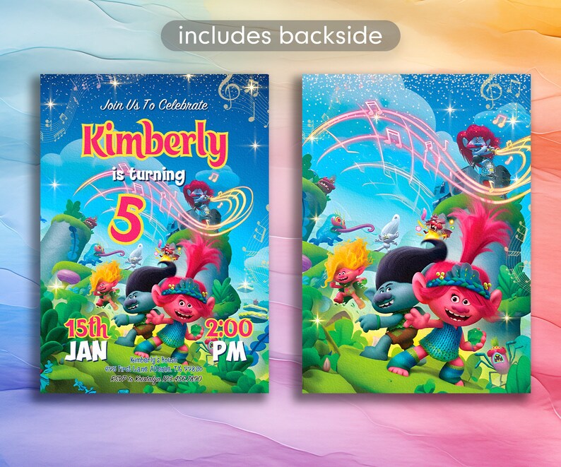 Editable Trolls Invite, Printable Birthday Invitation, Girl Birthday ...