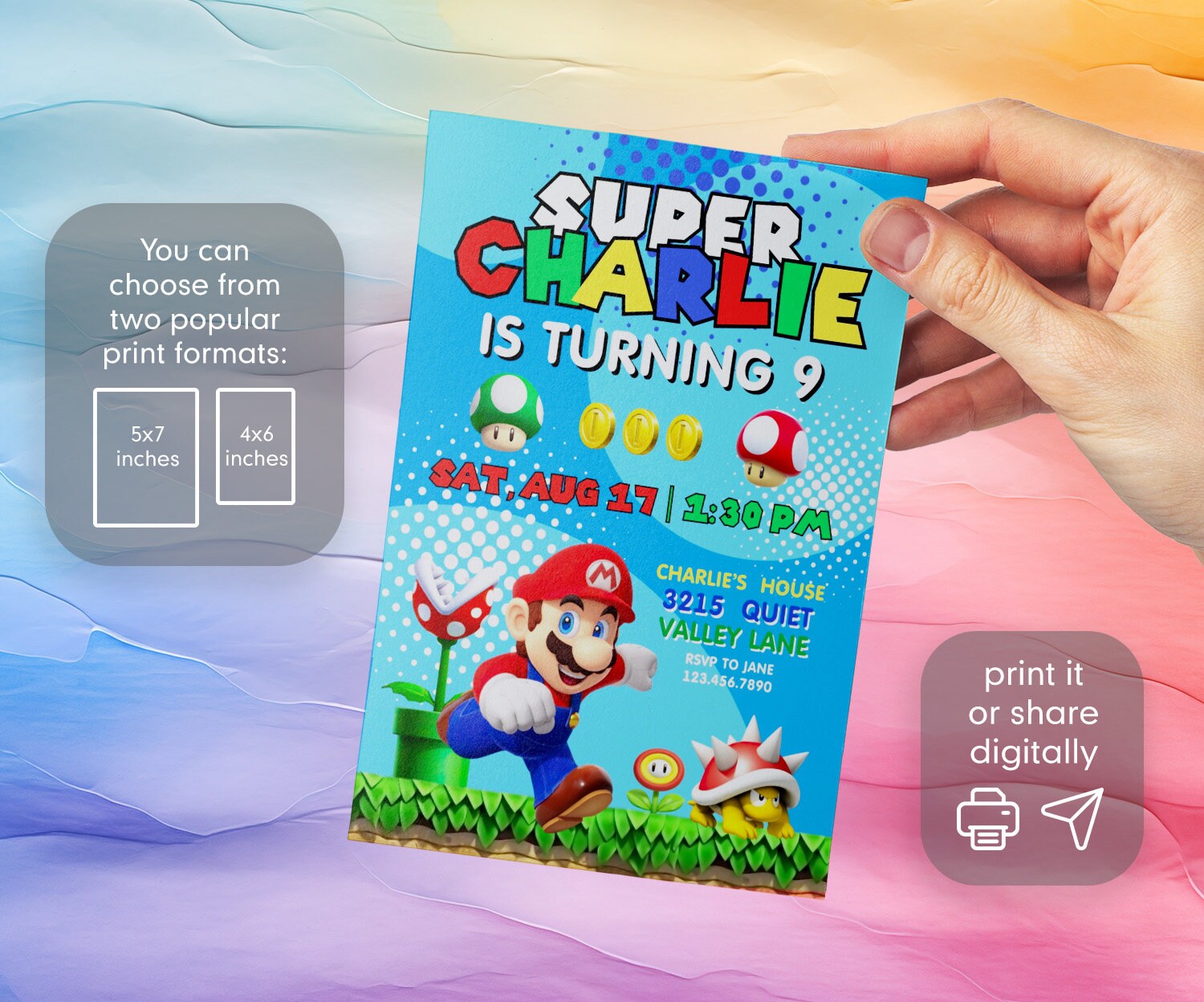 Invitación imprimible de Super mario, invitación de cumpleaños niño ...