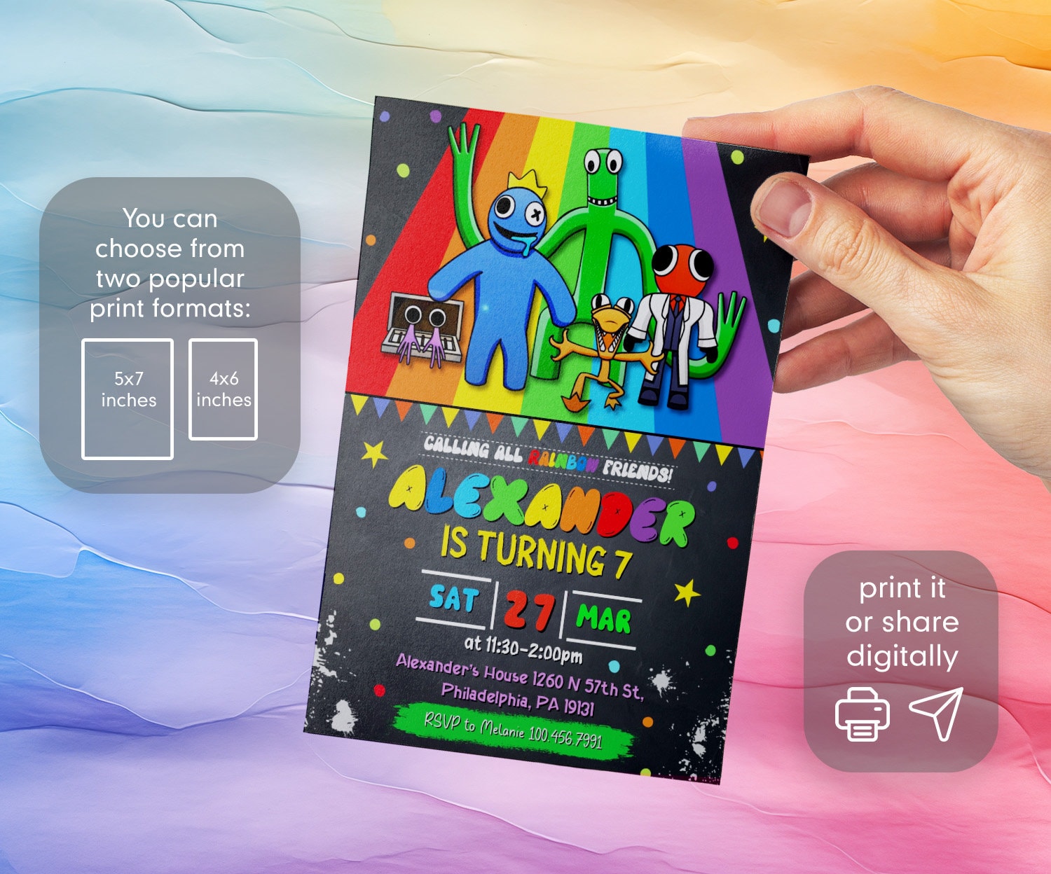 Rainbow Friends Birthday Party Invitation Template, Rainbow Birthday ...