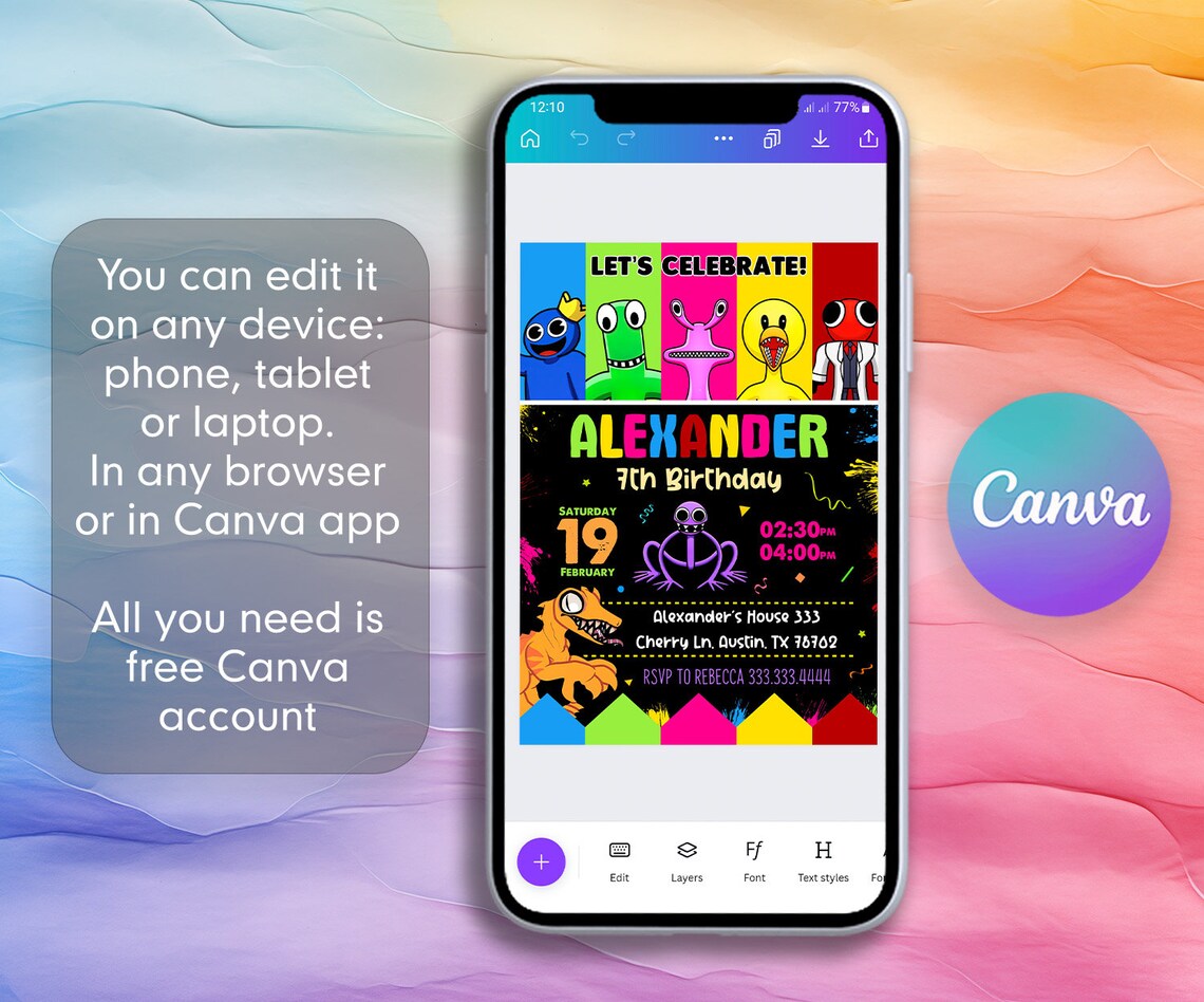 Rainbow Friends Birthday Party Invitation Template, Rainbow Birthday ...