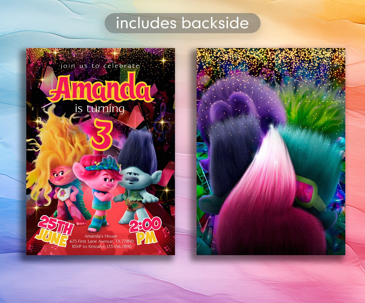 Editable Trolls Invite, Printable Birthday Invitation, Girl Birthday ...