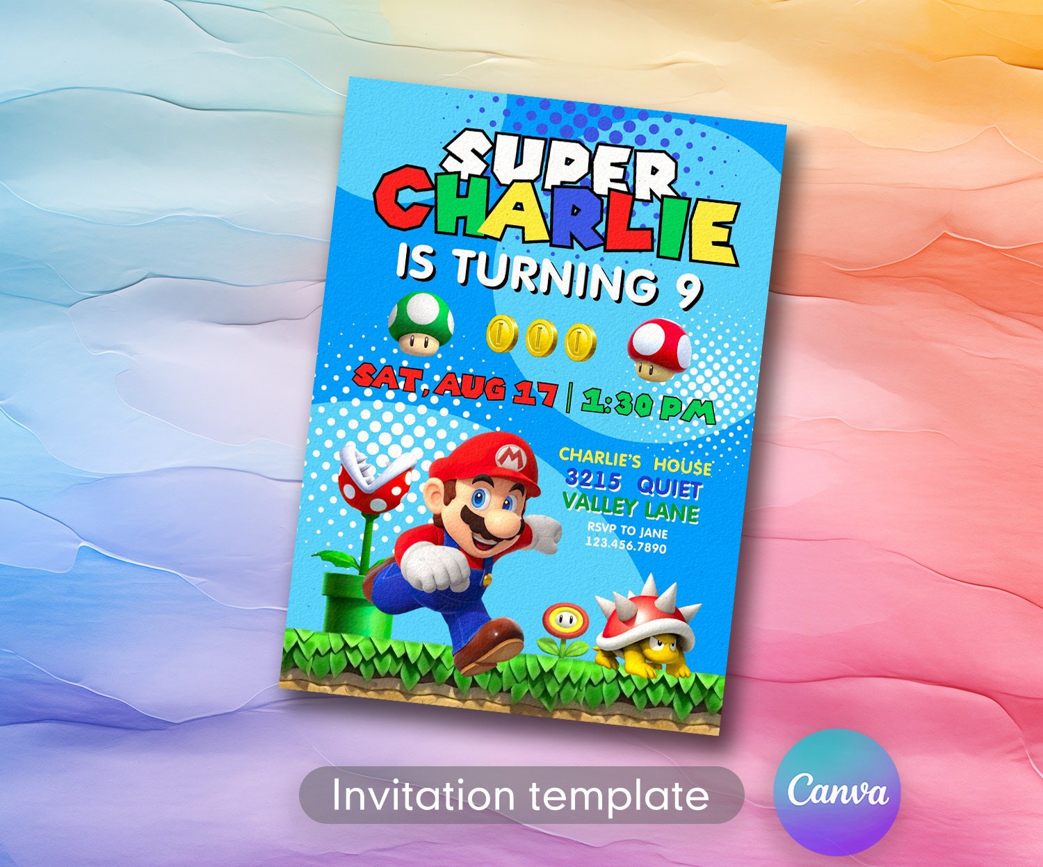 Invitación imprimible de Super mario, invitación de cumpleaños niño ...