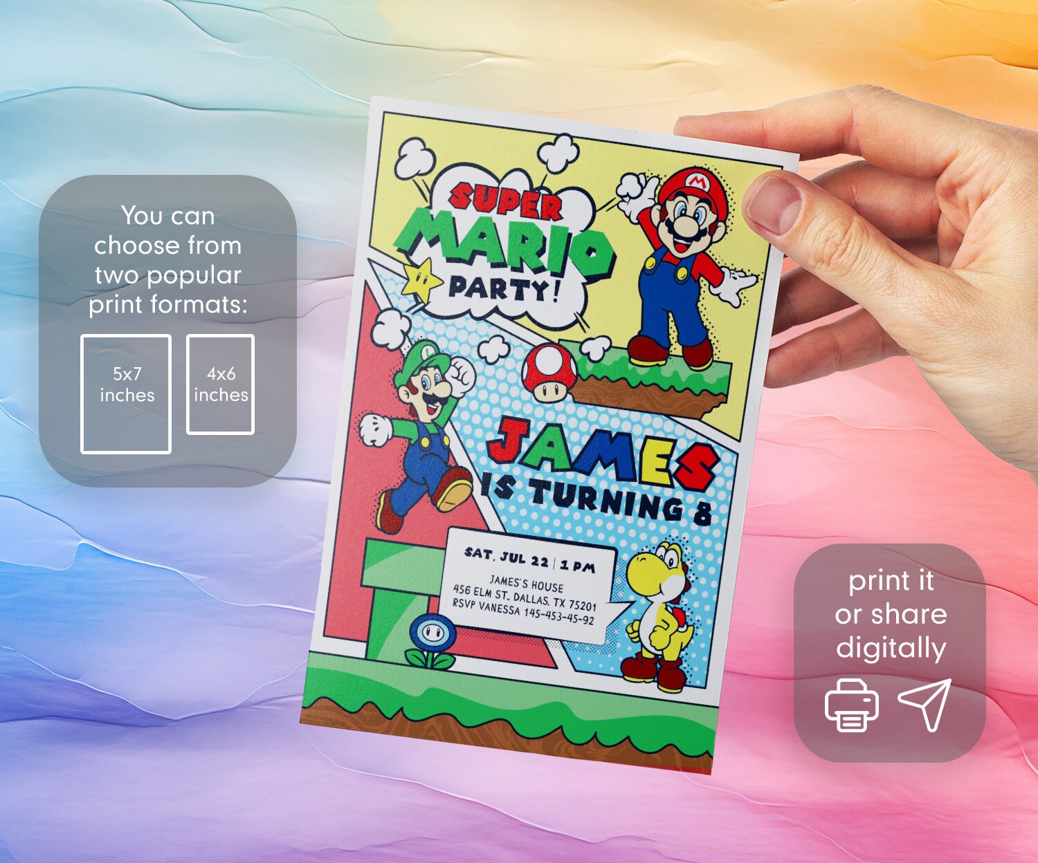 Printable Super Mario Invitation, Birthday Invite Boy Girl, Mario Bros ...