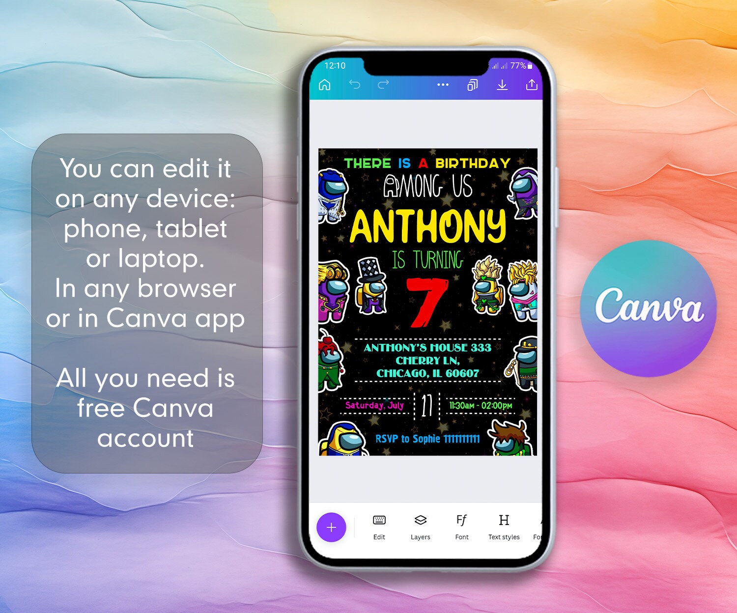 Among Us Birthday Party Invitation Template, Among Us Birthday Invitate ...