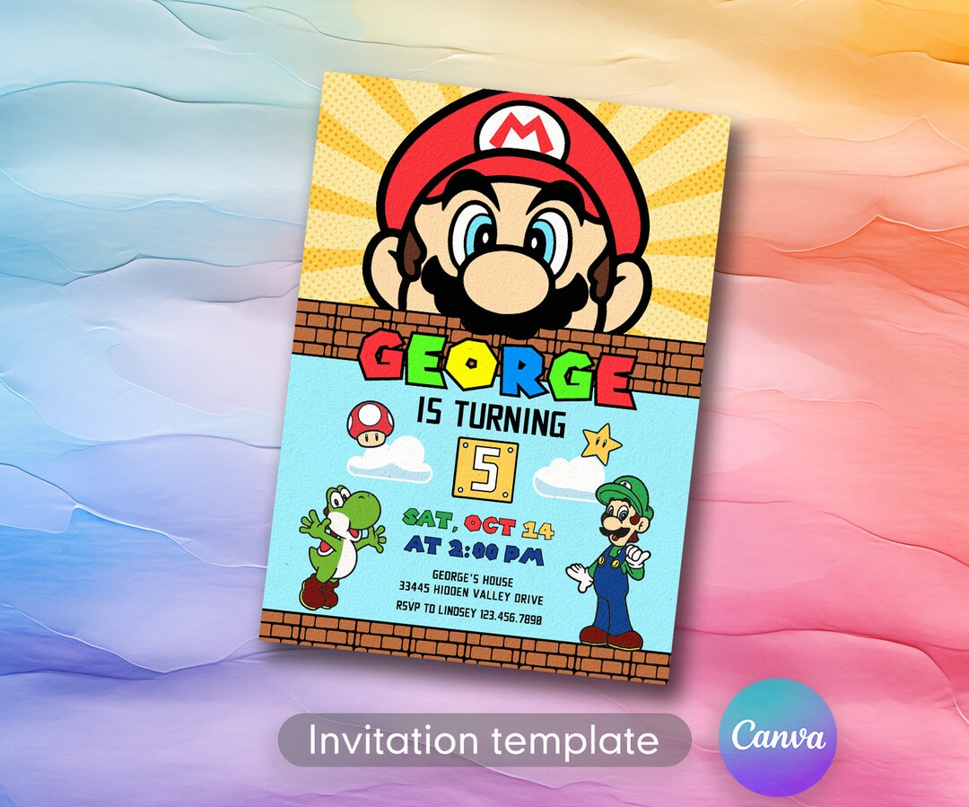 Invitación imprimible de Super mario, invitación de cumpleaños niño ...