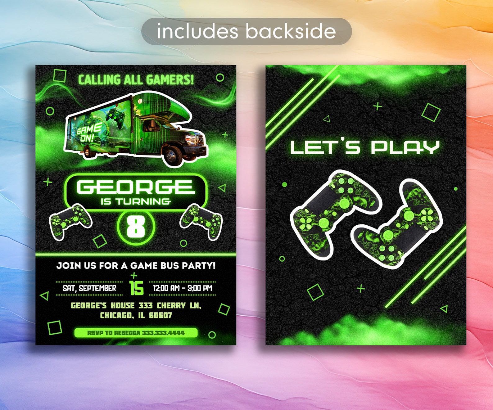 Printable Invitation, Video Game Bus Invite, Gaming Birthday Invitation ...