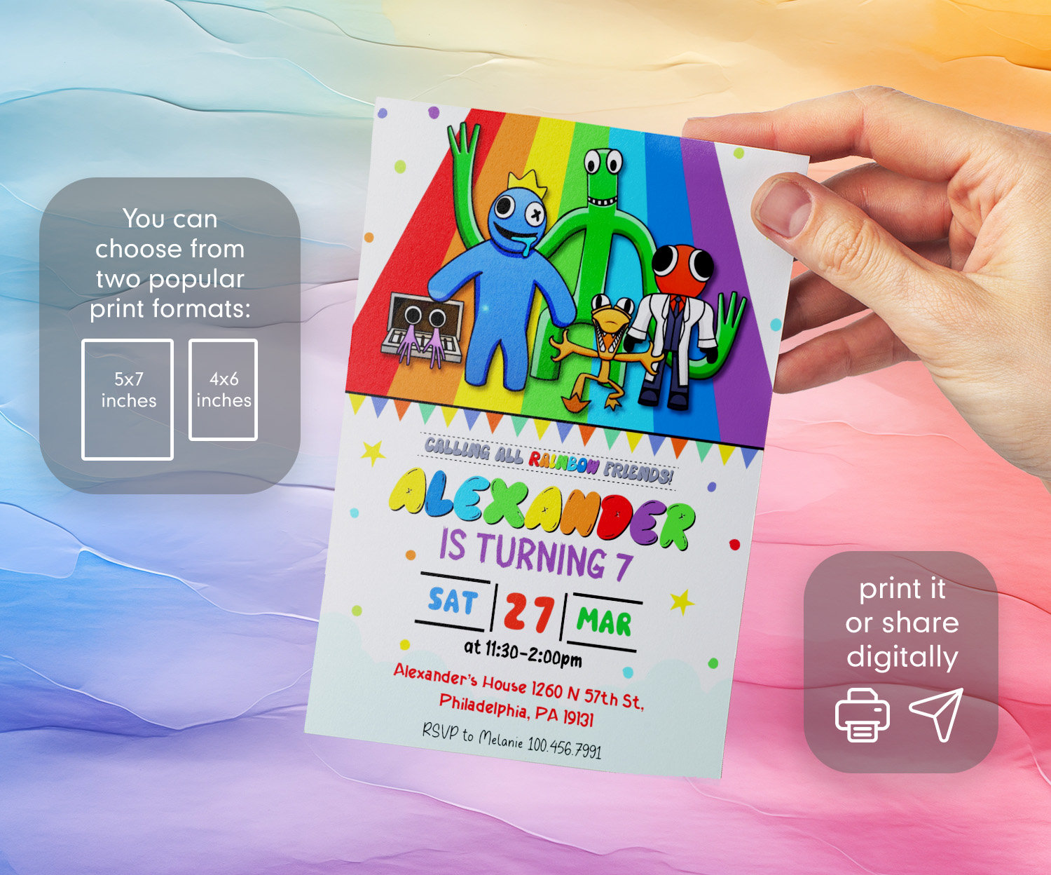 Rainbow Friends Birthday Party Invitation Template, Rainbow Birthday ...