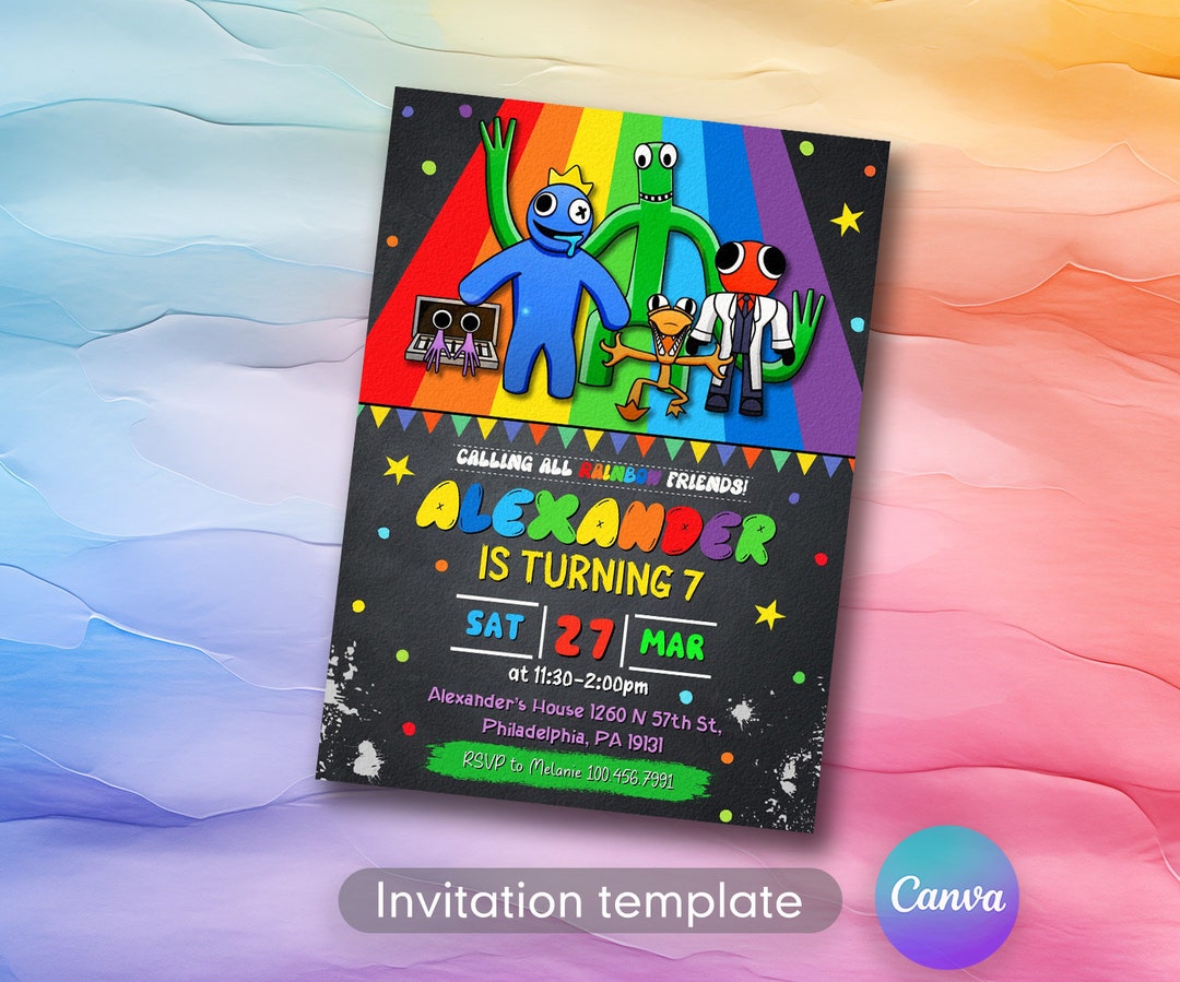 Rainbow Friends Birthday Party Invitation Template, Rainbow Birthday ...