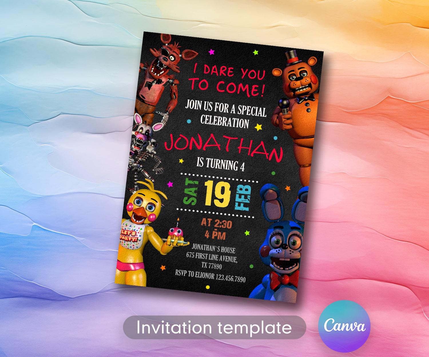 Invitación de cumpleaños imprimible de Freddy Five Nights, invitación ...
