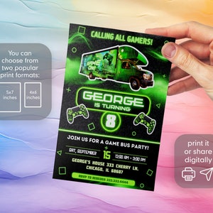Printable Invitation, Video Game Bus Invite, Gaming Birthday Invitation ...