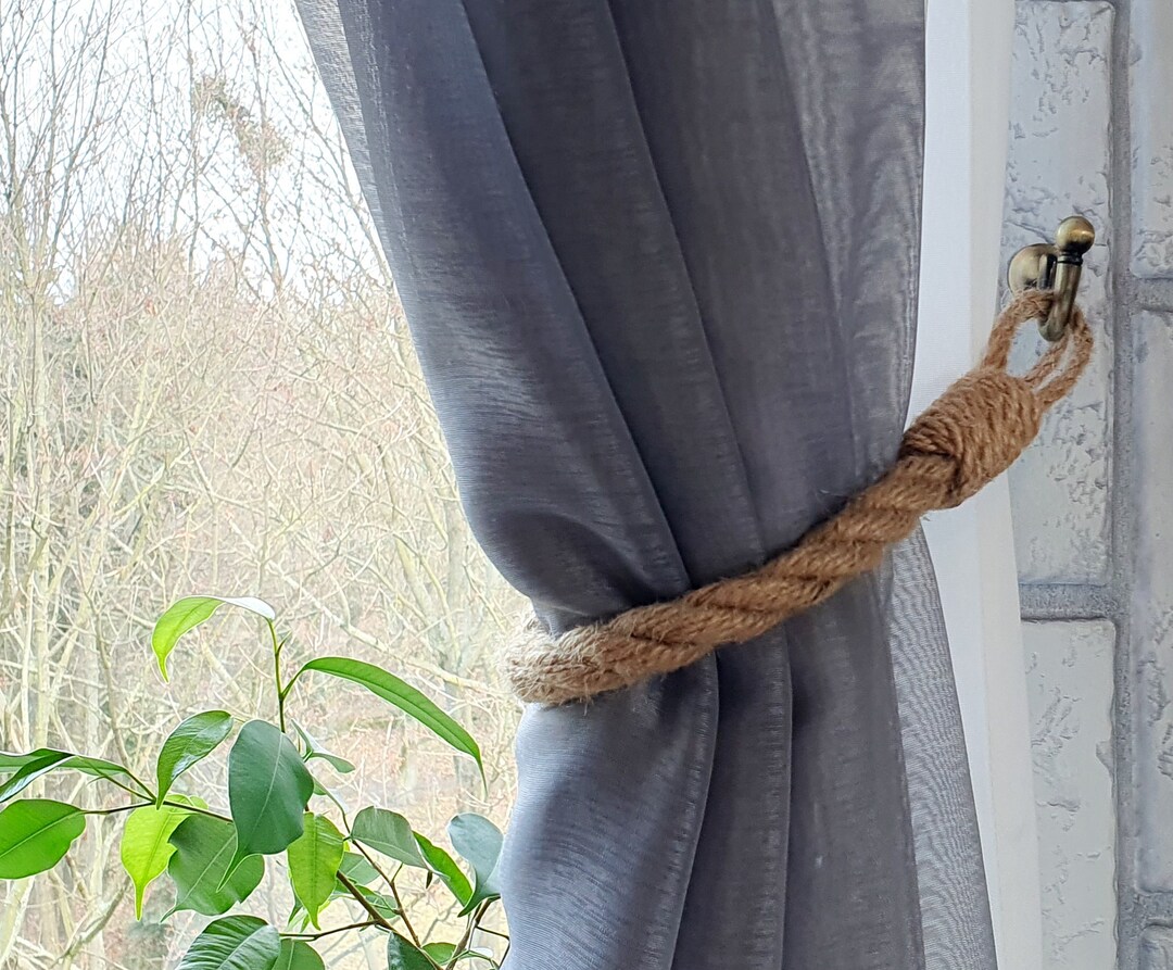 Curtain Tiebacks Nautical Decor. Thick Tie-backs. Jute Rope Shabby Chic ...