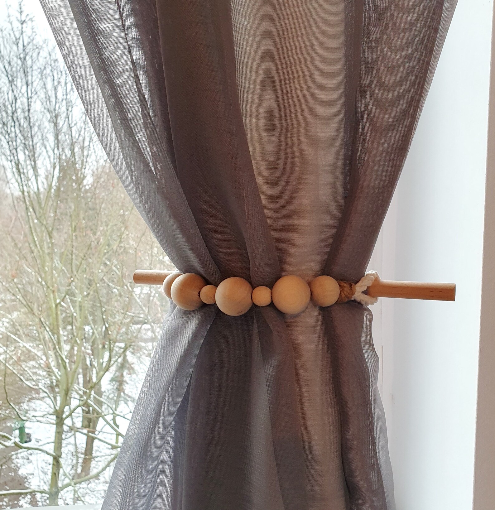 Curtain Tieback Shabby Chic Ties. Rustic Tie Curtain. Natural Beads ...
