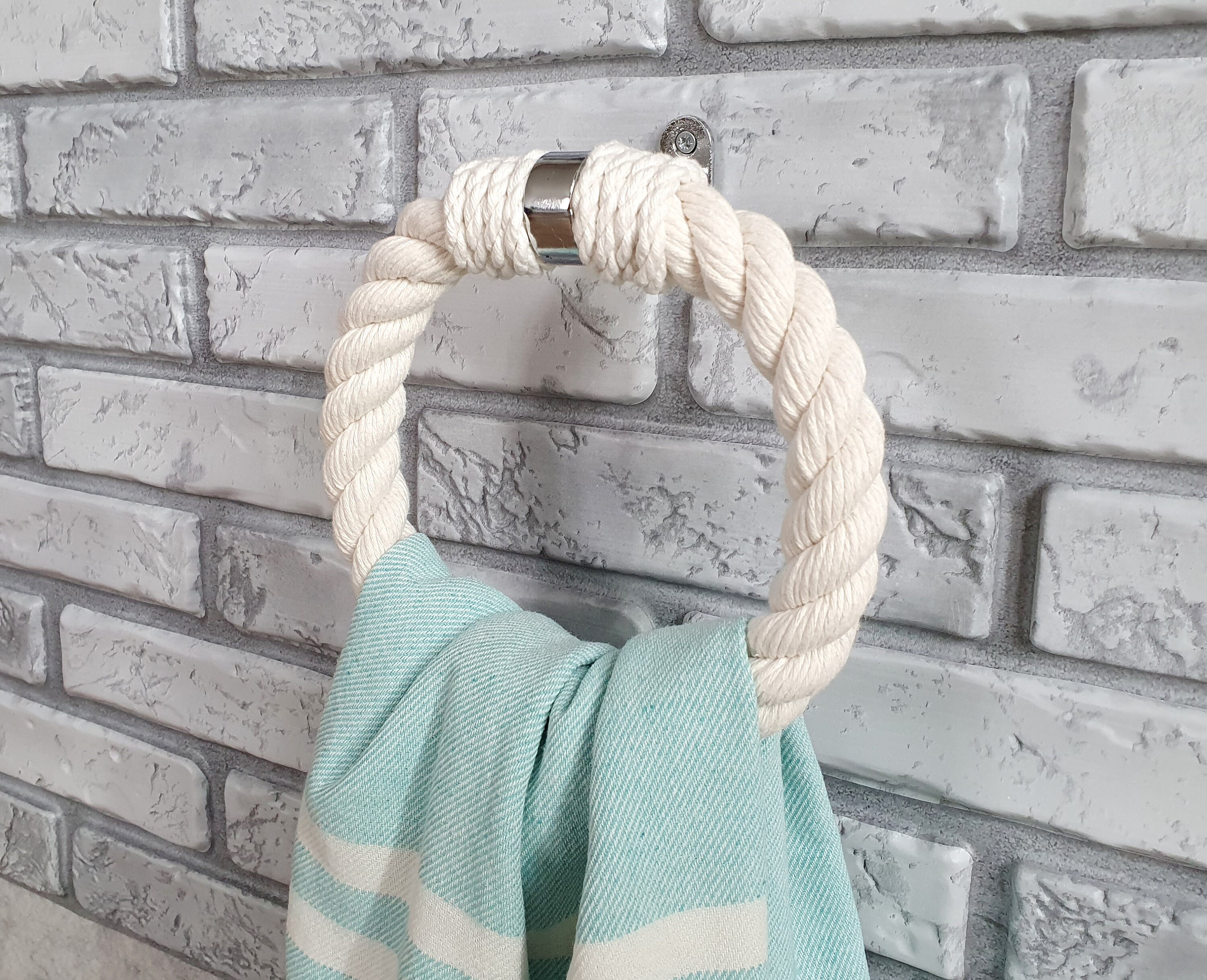 Towel Holder Ring Nautical Decor Bathroom. Natural Cotton Rope. Decor ...