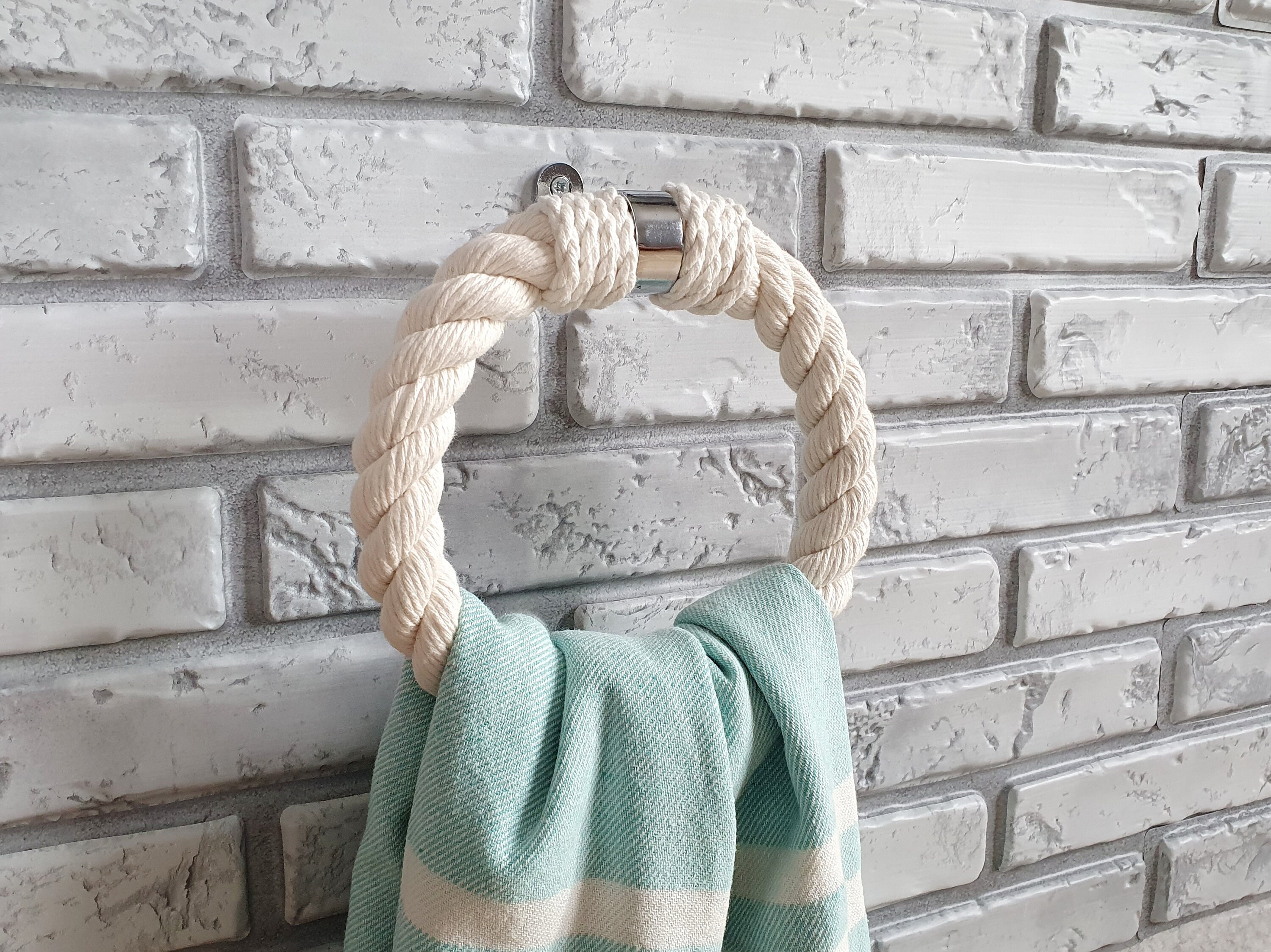 Towel Holder Ring Nautical Decor Bathroom. Natural Cotton Rope. Decor ...