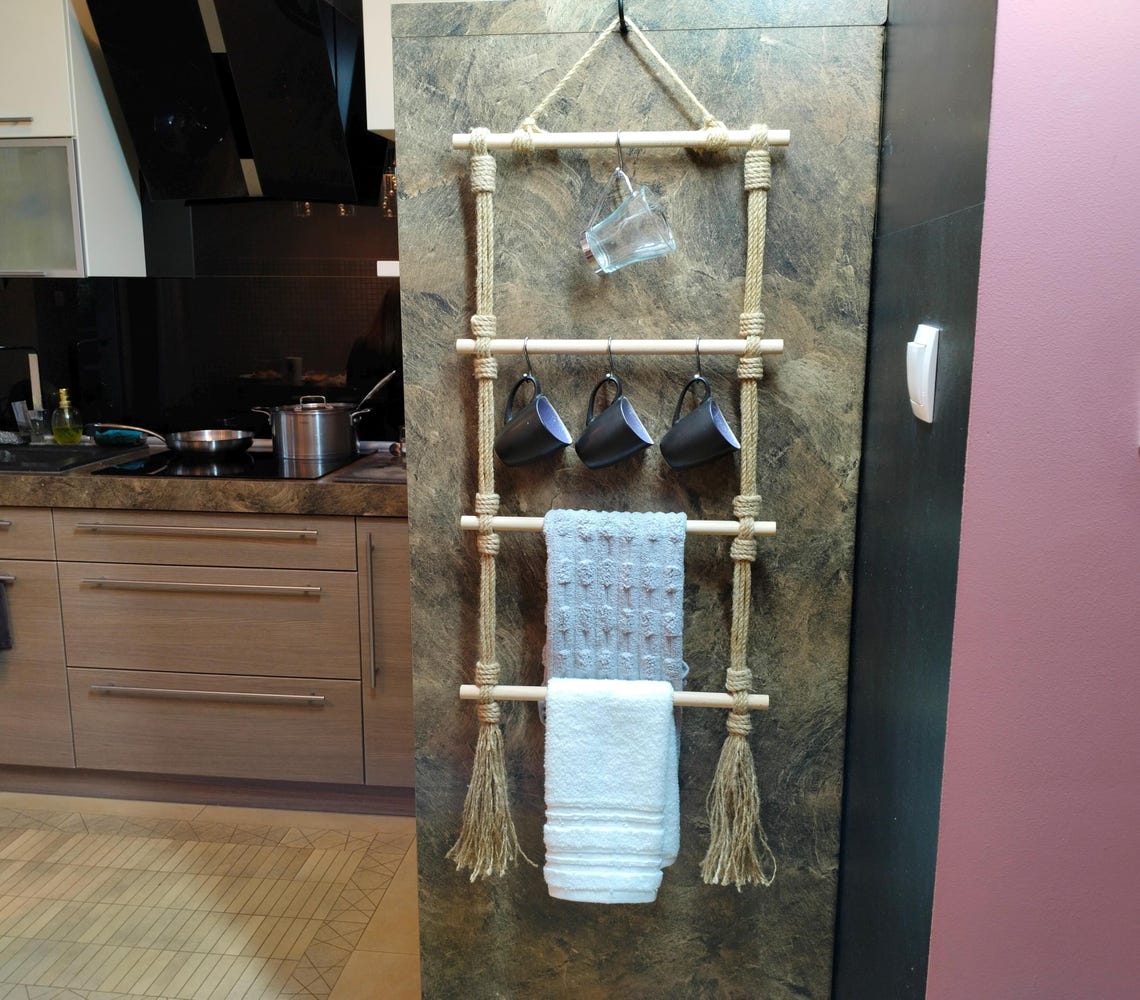 Jute Rope Ladder Towel Holder: Rustic Nautical Bathroom Decor - Etsy