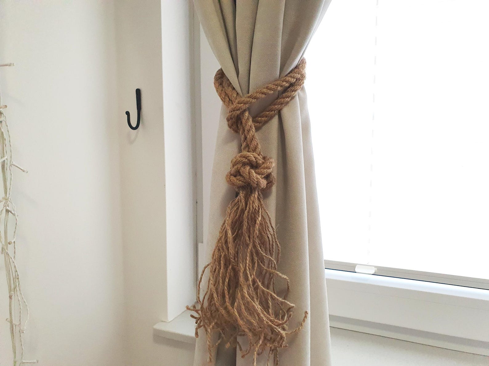 Handmade Jute Rope Curtain Tiebacks – Rustic Farmhouse Curtain ...