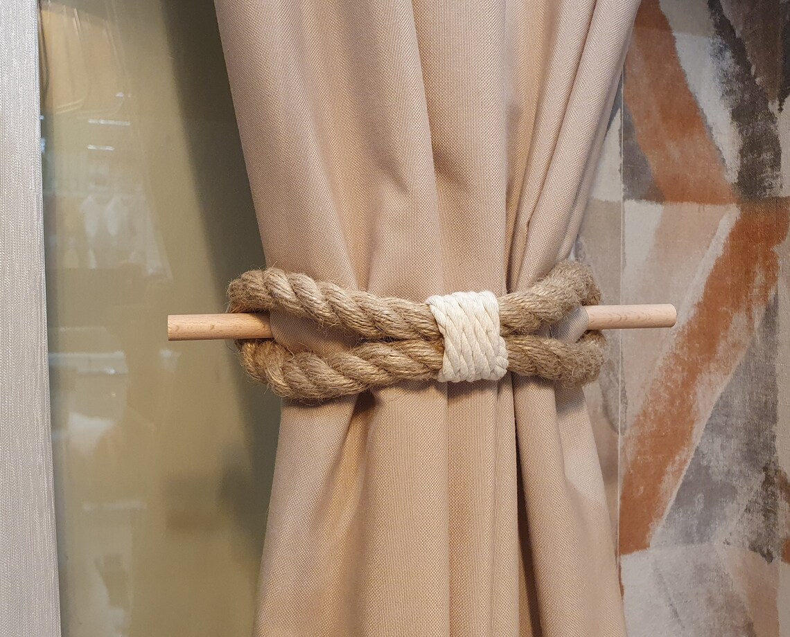 Jute Curtain Tieback Shabby Chic Ties. Rope Nautical Decor Natural Jute ...