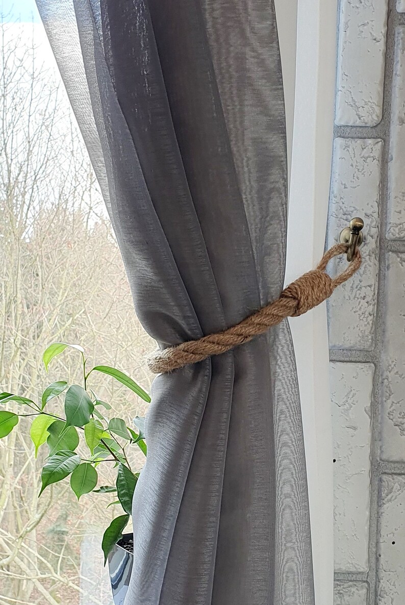 Curtain Tiebacks Nautical Decor. Thick Tie-backs. Jute Rope Shabby Chic ...