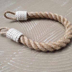 Rustic Jute Rope Towel Holder With White Wrap and Wooden Slice ...