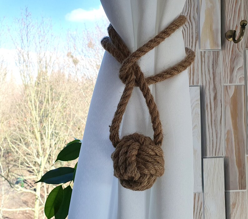 Monkey Fist Knot Rustic Tiebacks. Nautical Style. Beach Decor. Shabby ...