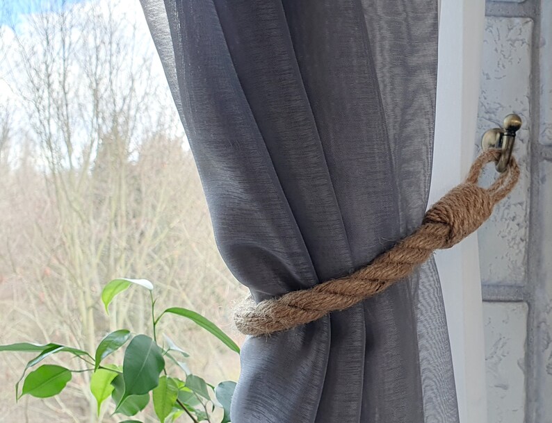 Curtain Tiebacks Nautical Decor. Thick Tie-backs. Jute Rope Shabby Chic ...