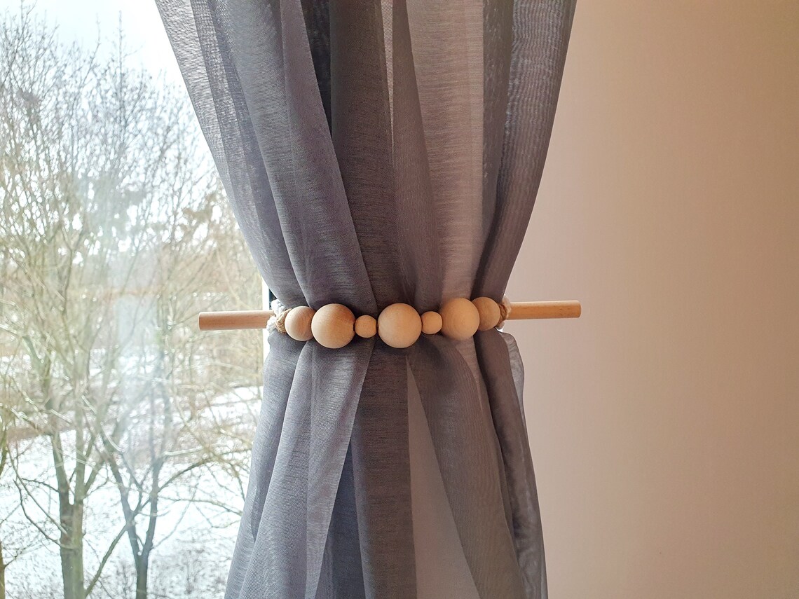 Curtain Tieback Shabby Chic Ties. Rustic Tie Curtain. Natural Beads ...