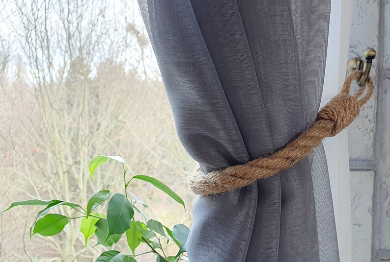 Curtain Tiebacks Nautical Decor. Thick Tie-backs. Jute Rope Shabby Chic ...