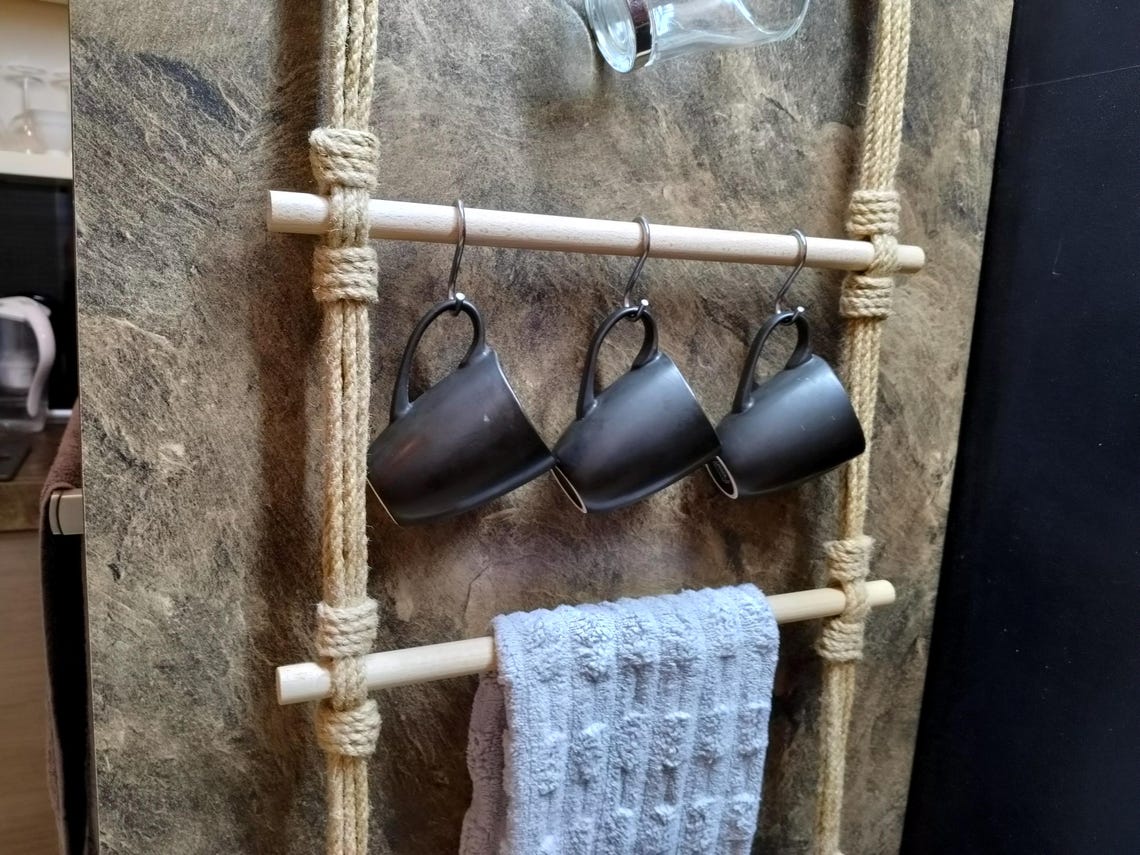 Jute Rope Ladder Towel Holder: Rustic Nautical Bathroom Decor - Etsy
