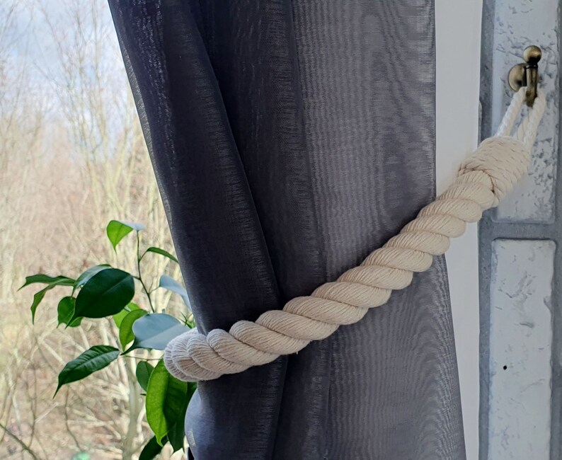 Curtain Tieback White Chunky Cotton Rope. Nautical Decor. Thick Tie ...