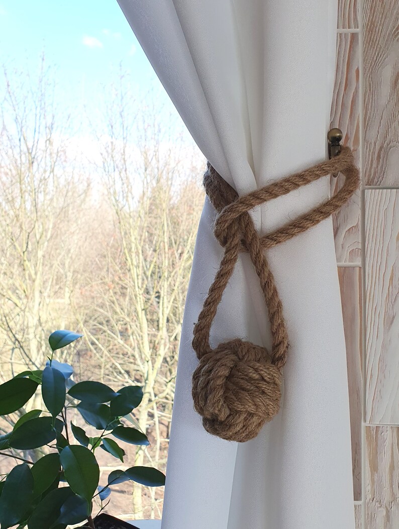 Monkey Fist Knot Rustic Tiebacks. Nautical Style. Beach Decor. Shabby ...