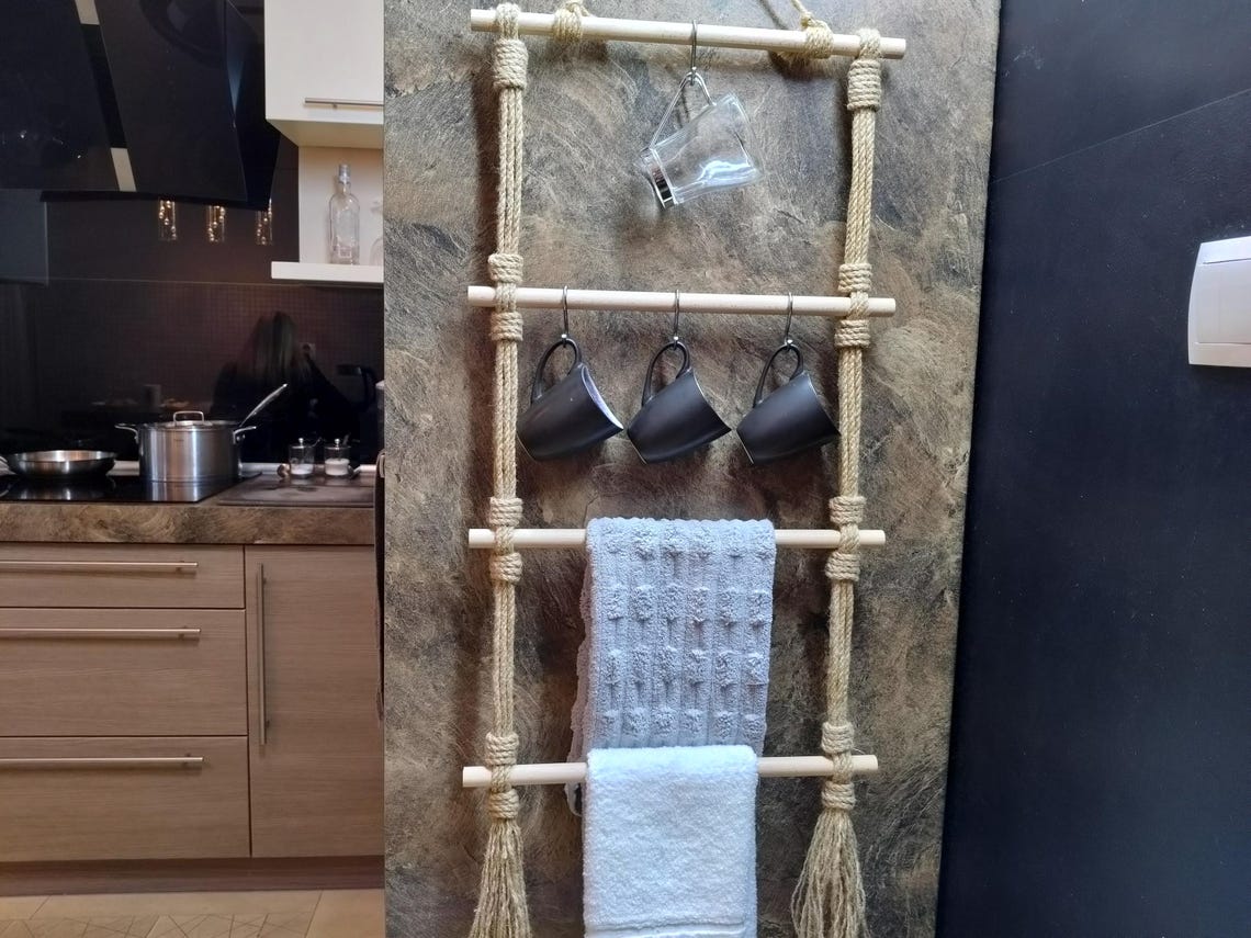 Jute Rope Ladder Towel Holder: Rustic Nautical Bathroom Decor - Etsy