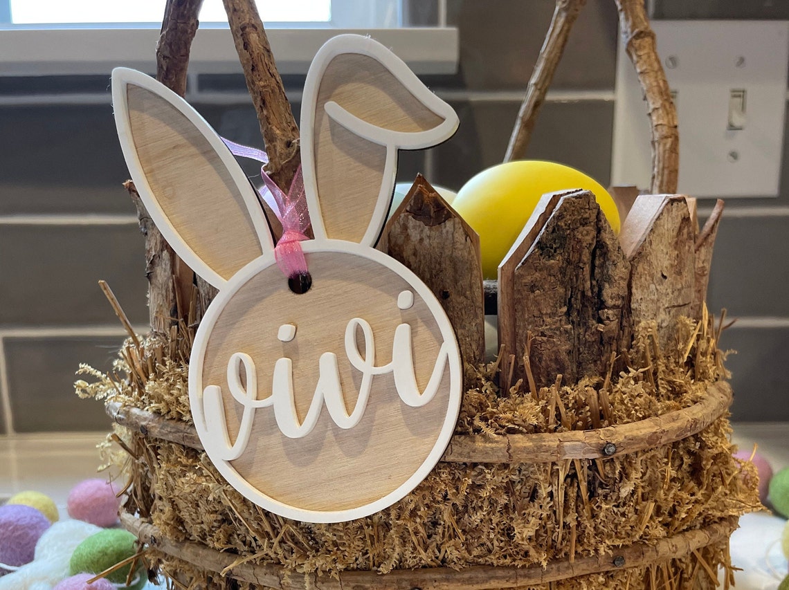 Easter Basket Tags Wood Name Tags, Acrylic Name Tag Easter Basket Gift ...