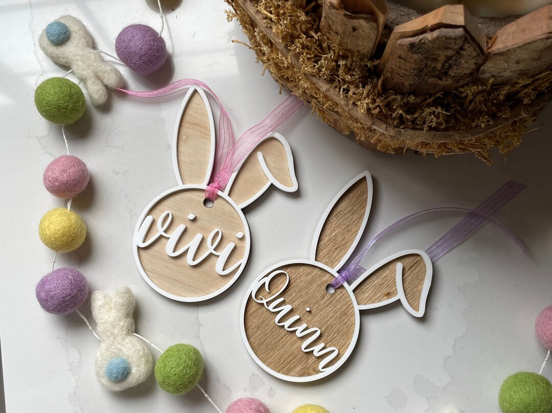 Easter Basket Tags Wood Name Tags, Acrylic Name Tag Easter Basket Gift ...