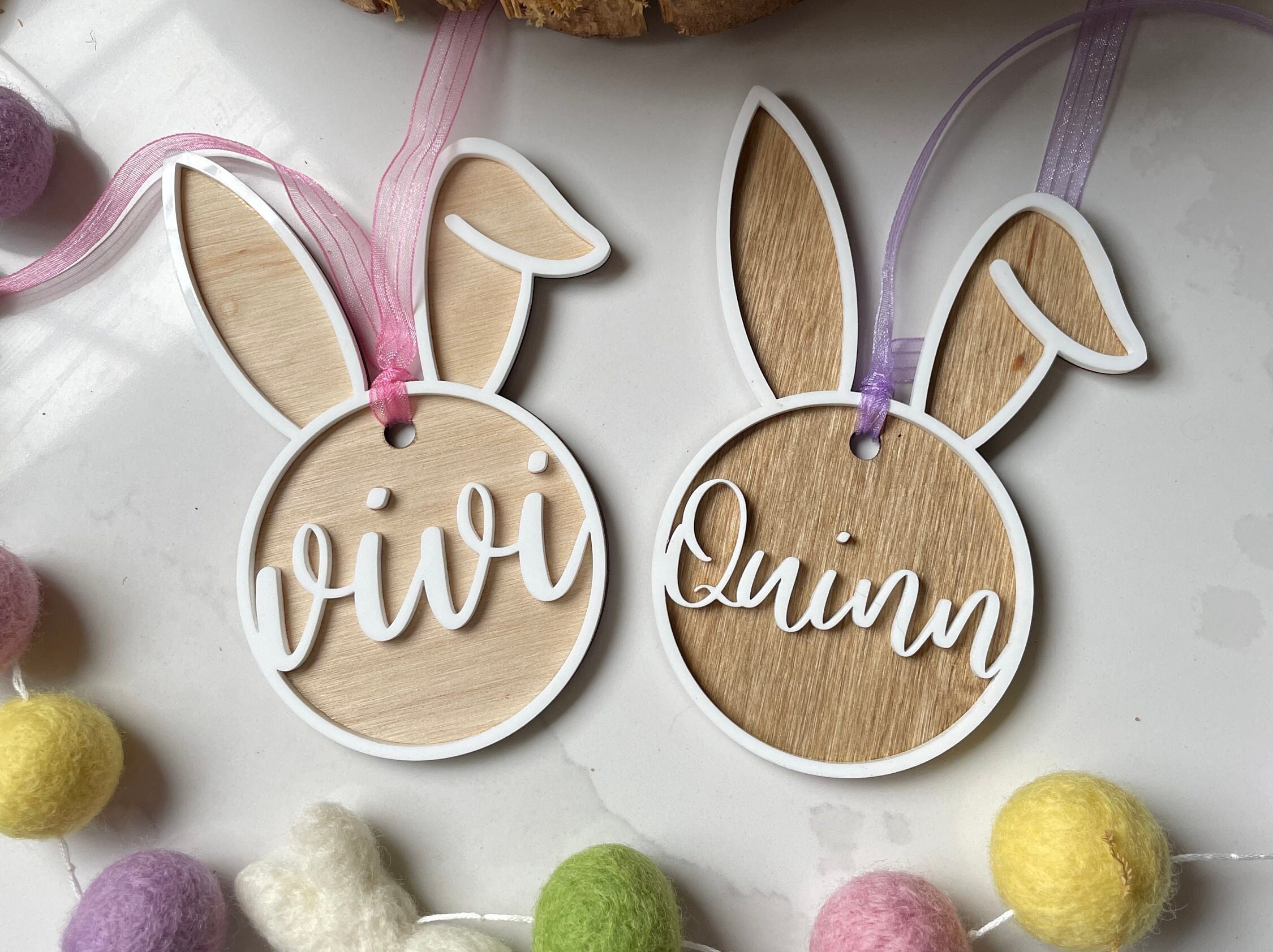 Easter Basket Tags Wood Name Tags, Acrylic Name Tag Easter Basket Gift ...
