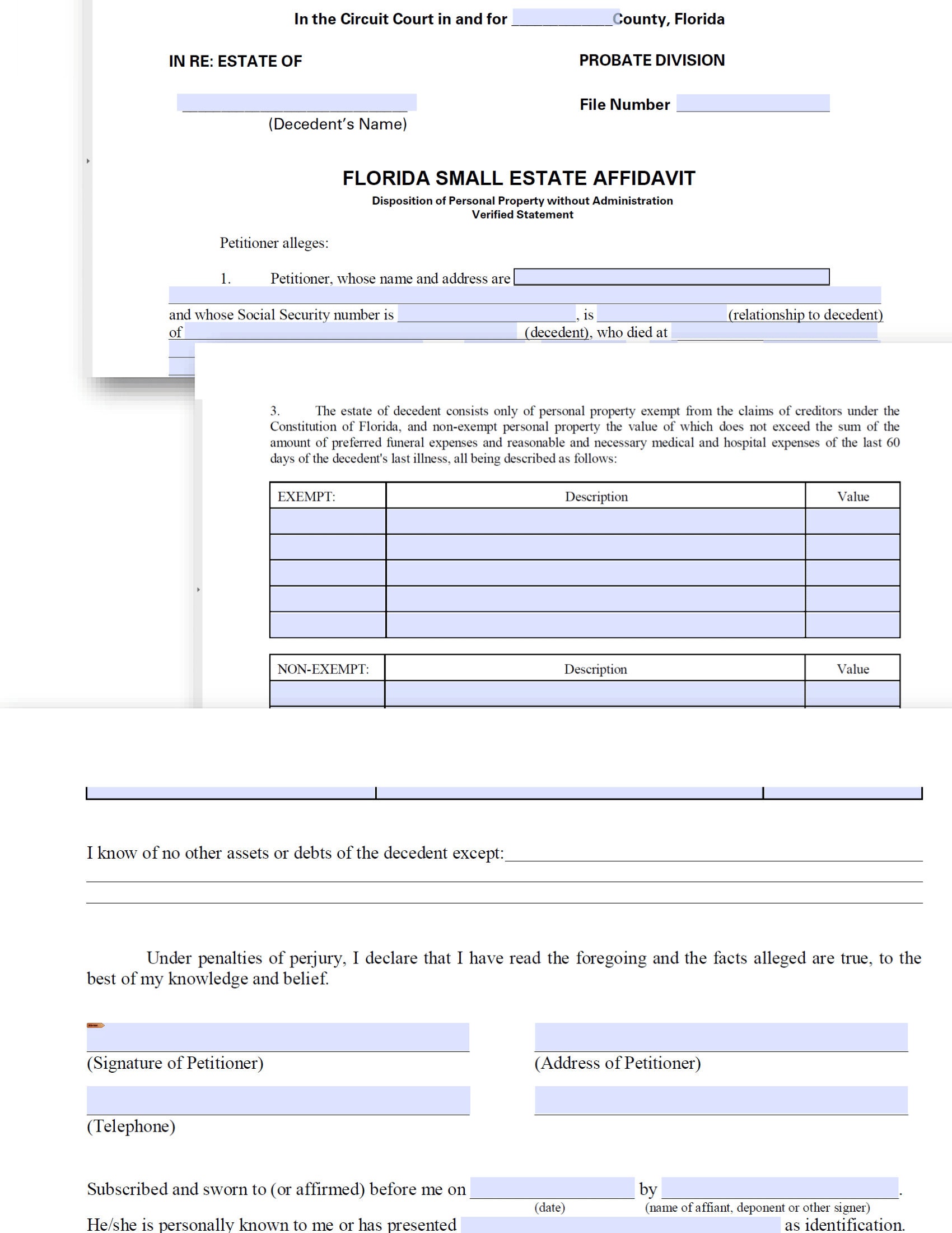 State of Florida Small Estate Affidavit - Digital Download - Etsy