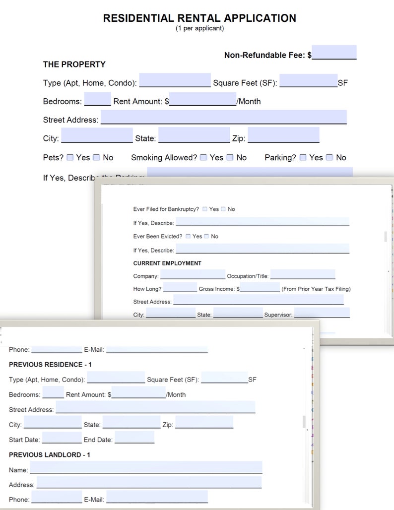 Residential Rental Application - Apartments Homes Cabins Rooms - Etsy