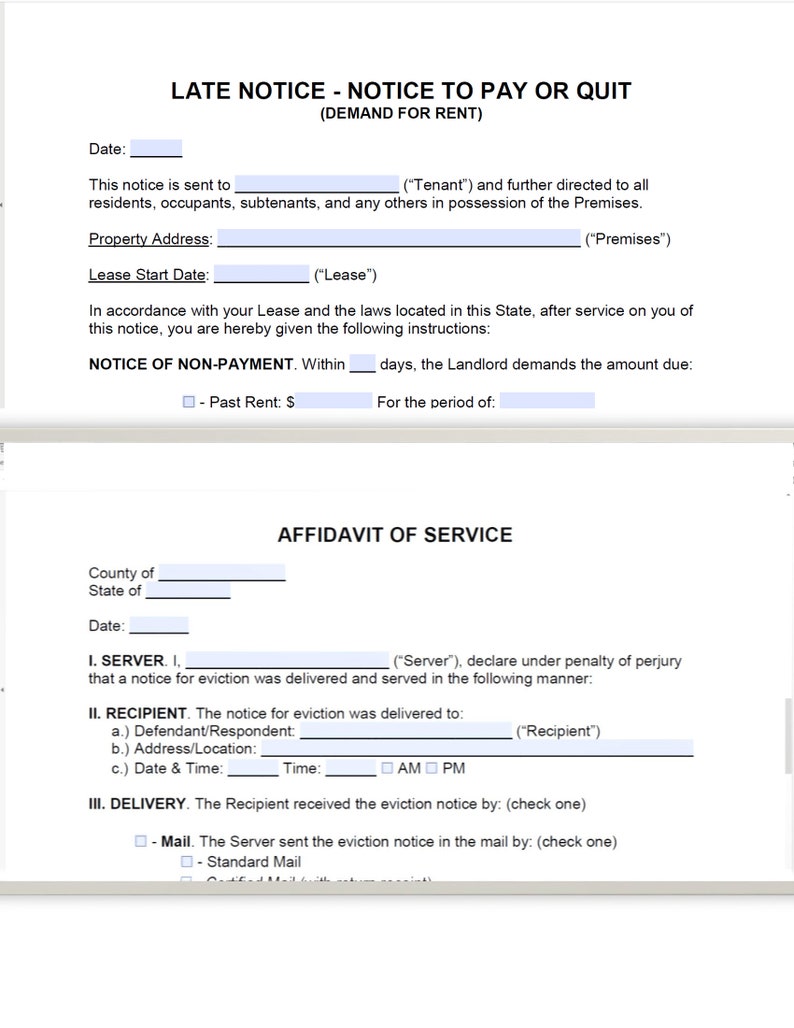 Late Notice Past Due Rent With Affidavit of Service Included - Quit or ...