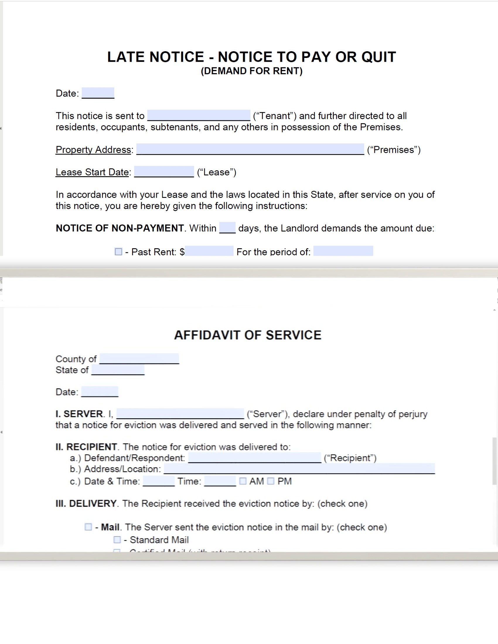 Late Notice Past Due Rent With Affidavit of Service Included - Quit or ...