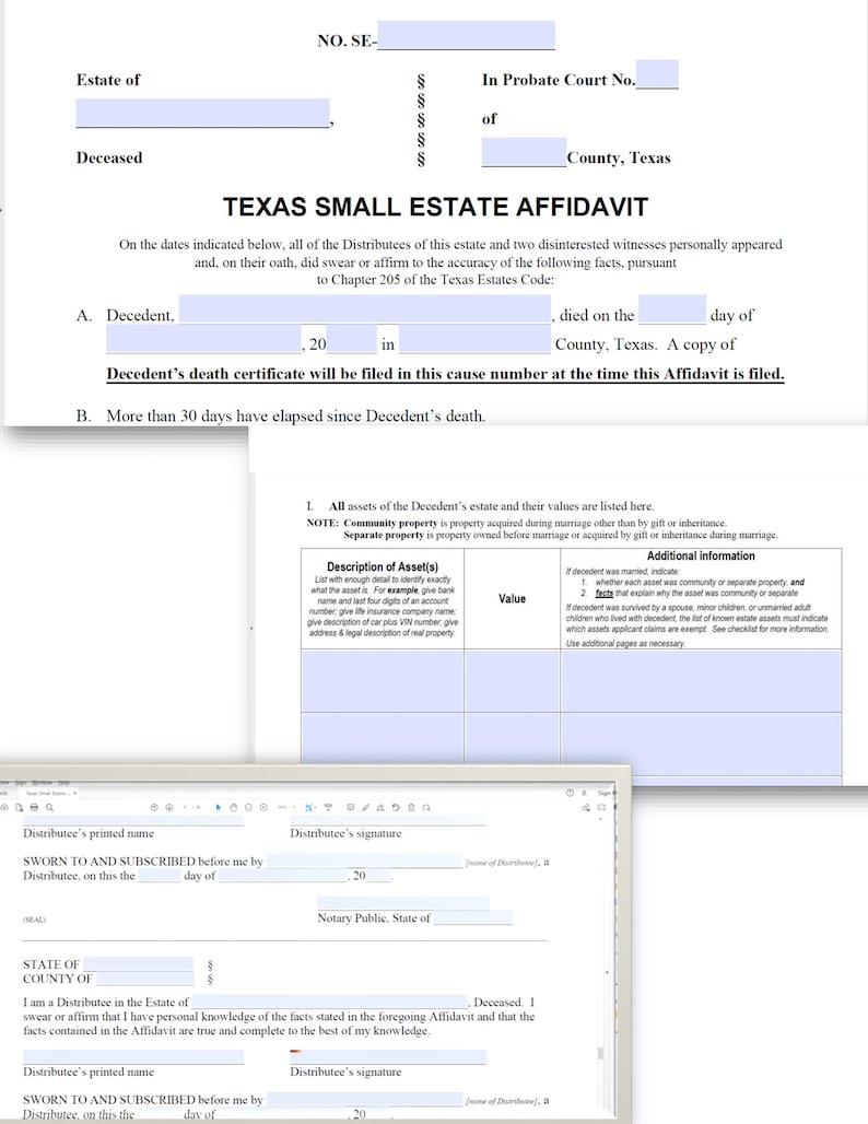 State of Texas Small Estate Affidavit - Digital Download - Etsy