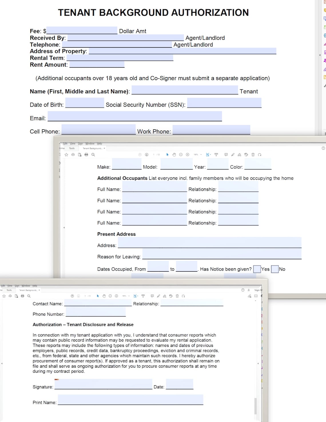 Tenant Background Authorization Form - Landlord to Tenant Rent Check ...