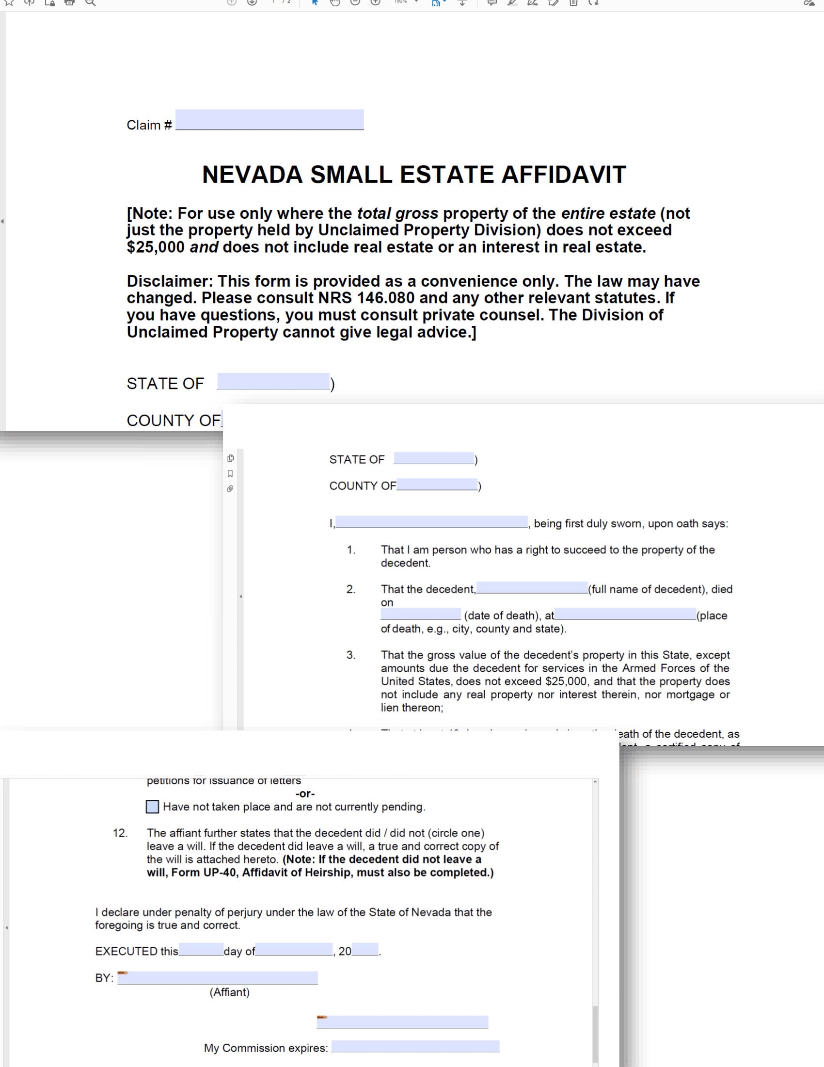 State of Nevada Small Estate Affidavit - Digital Download - Etsy