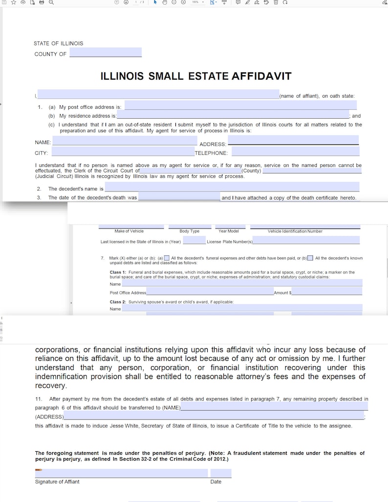 State of Illinois Small Estate Affidavit - Digital Download - Etsy