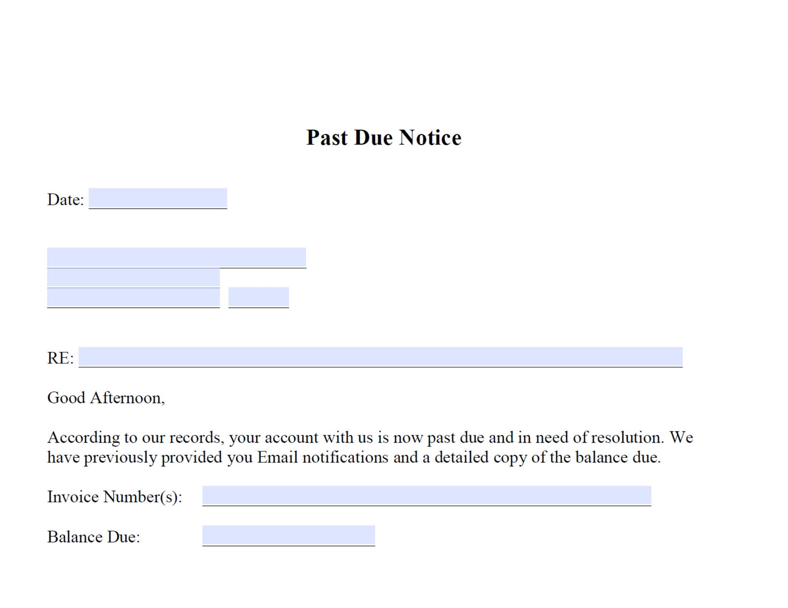 Standard Collection Notice Letter for Billing and Past Due Invoices ...