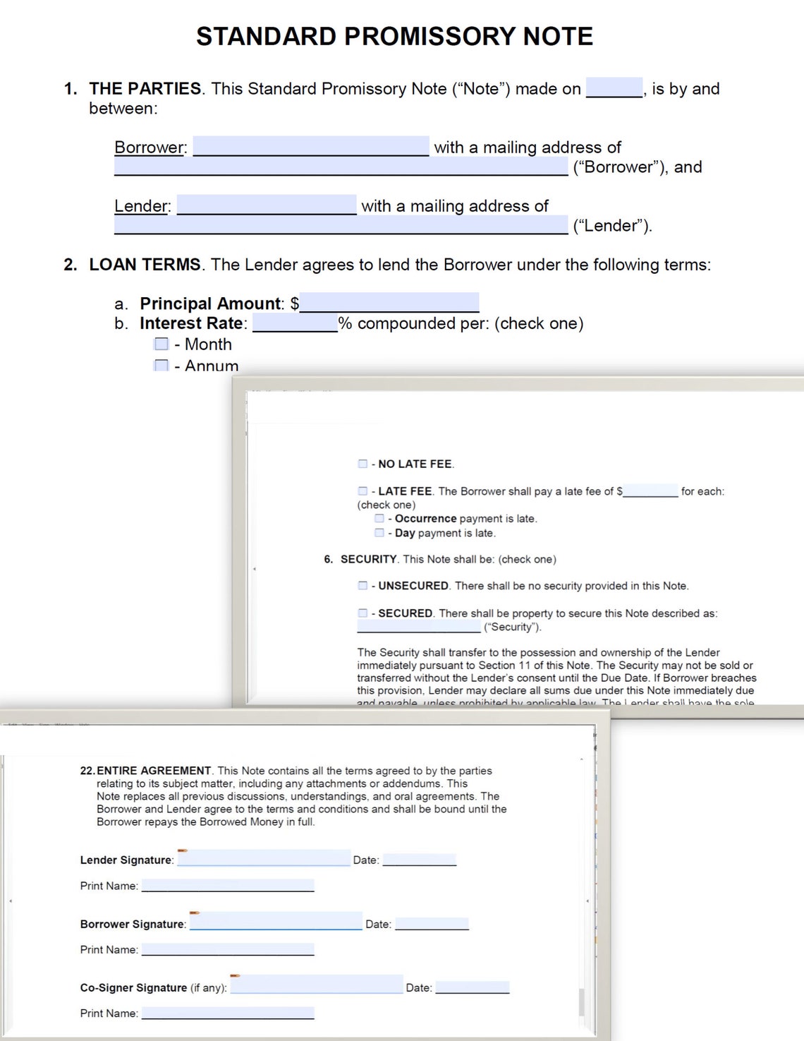 Standard Promissory Note for Loan Repayment - Etsy