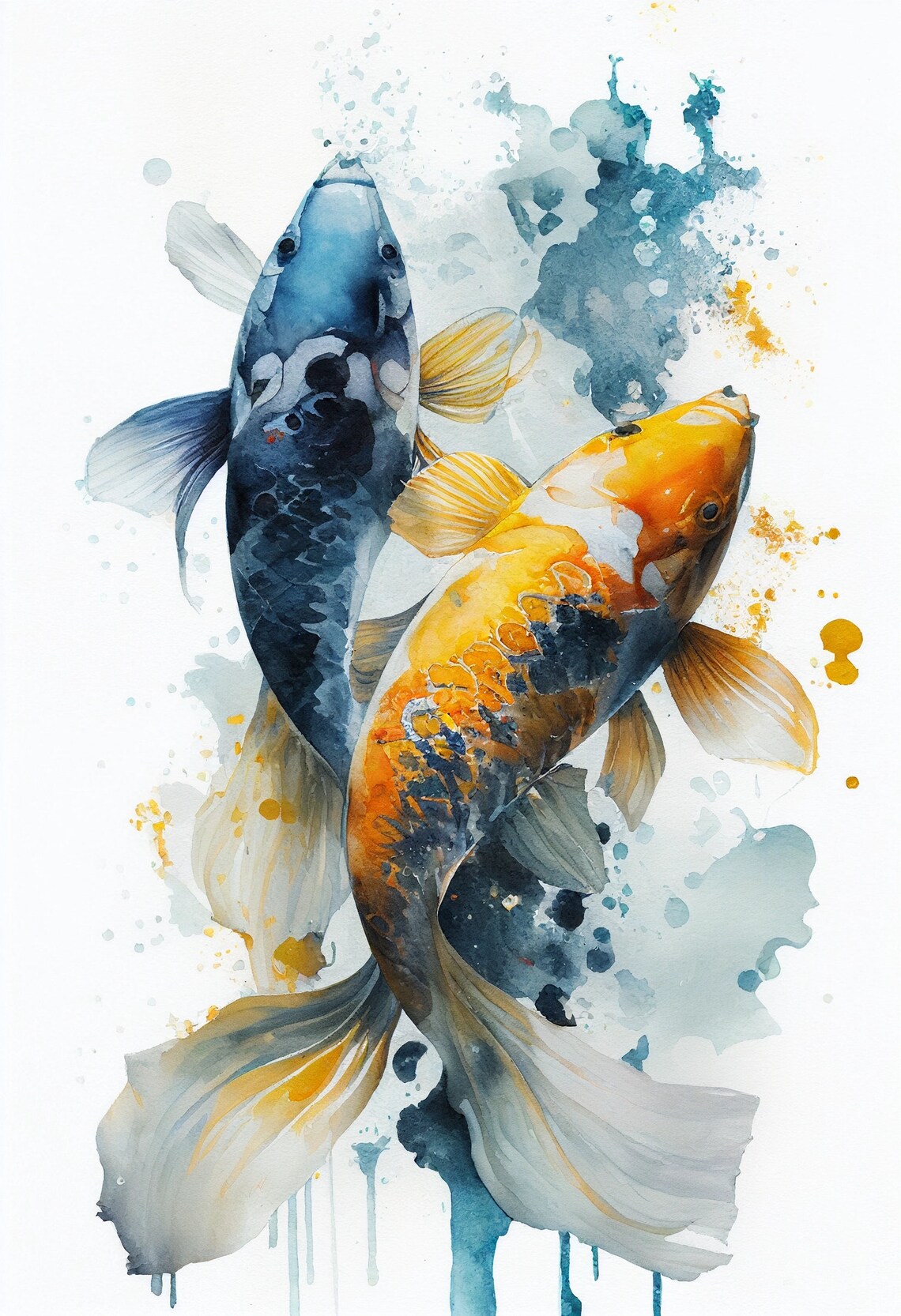 Koi Fish Digital Download, Koi Watercolor Painting, Printable Wall Art ...